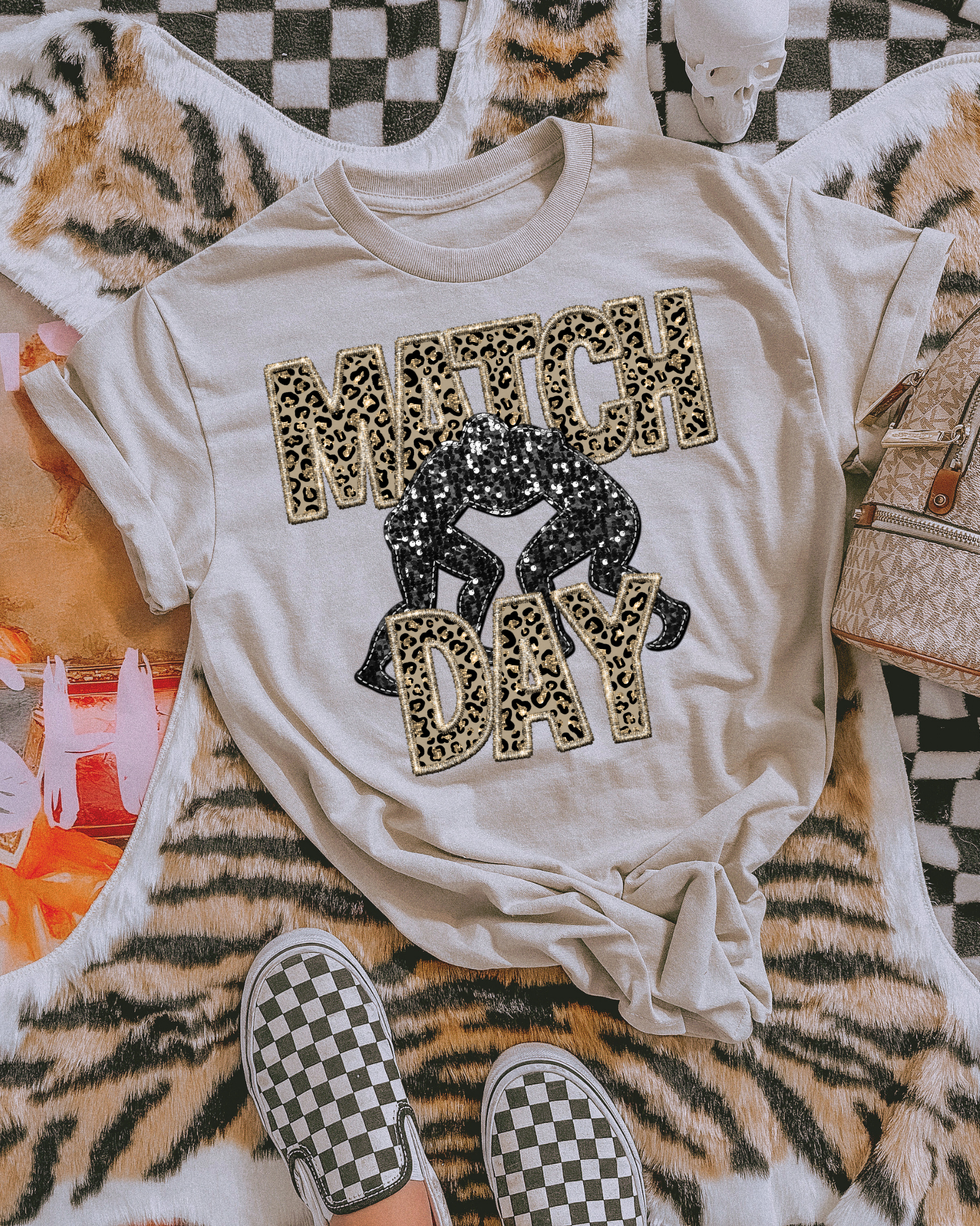 Game Day Wrestling (leopard glitter) – trendyteesbyleslie