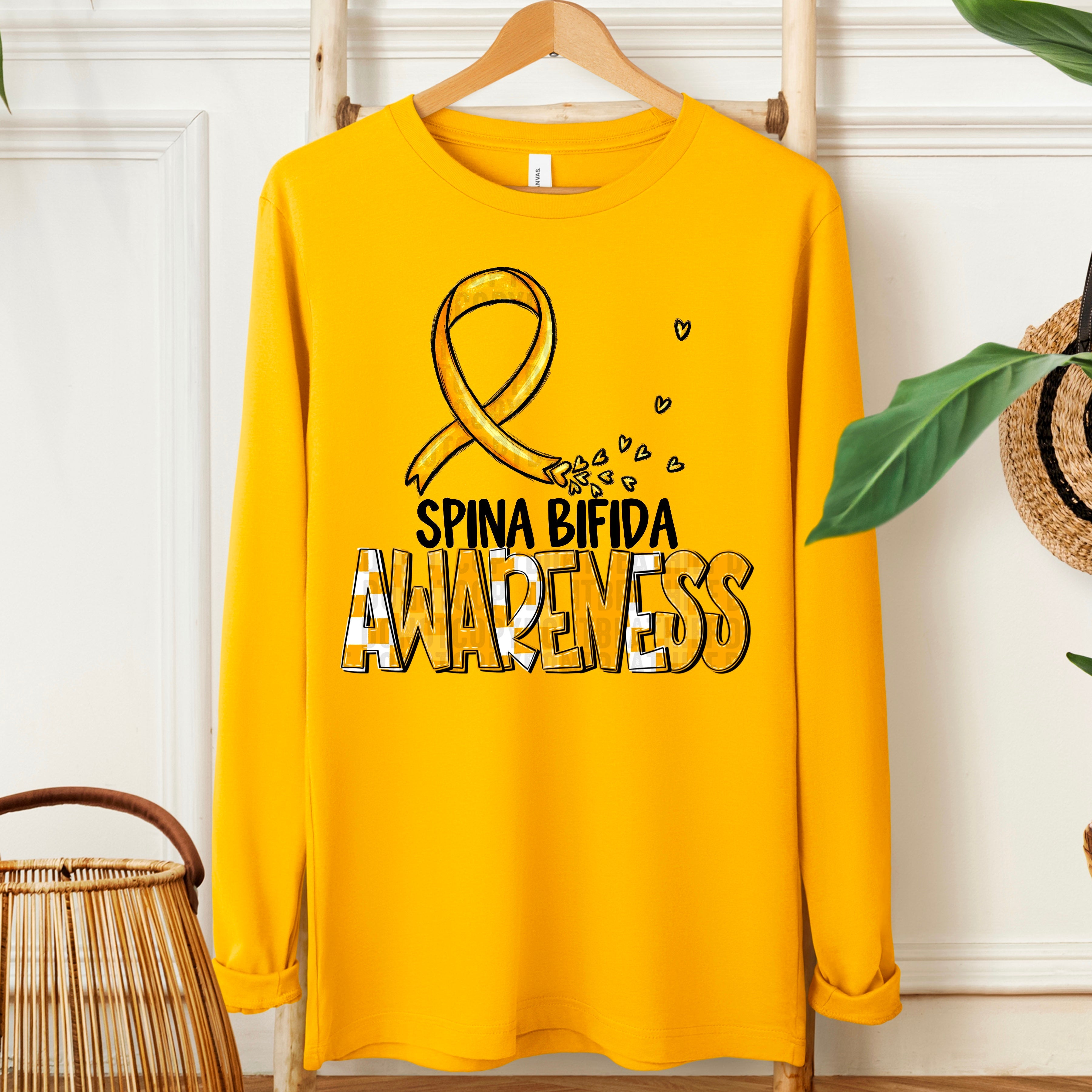Spina Bifida Awareness-black (checked yellow) – trendyteesbyleslie